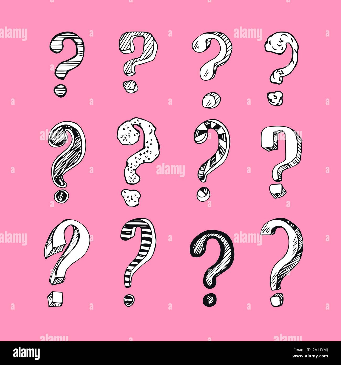 Set of hand drawn doodle question marks. Cartoon question marks in ...