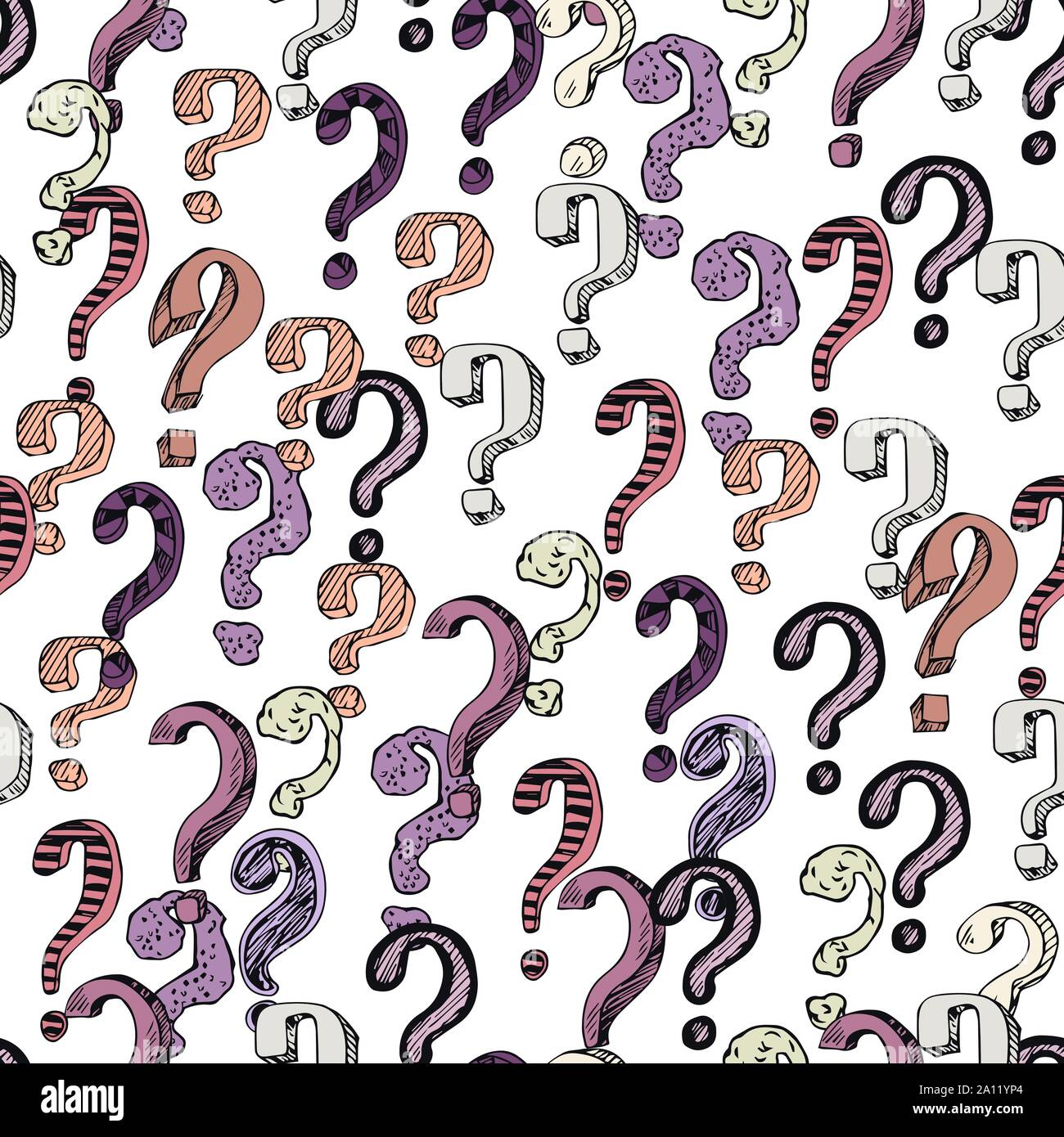 Seamless pattern with hand drawn question mark. Cartoon question marks in grunge texture style ...