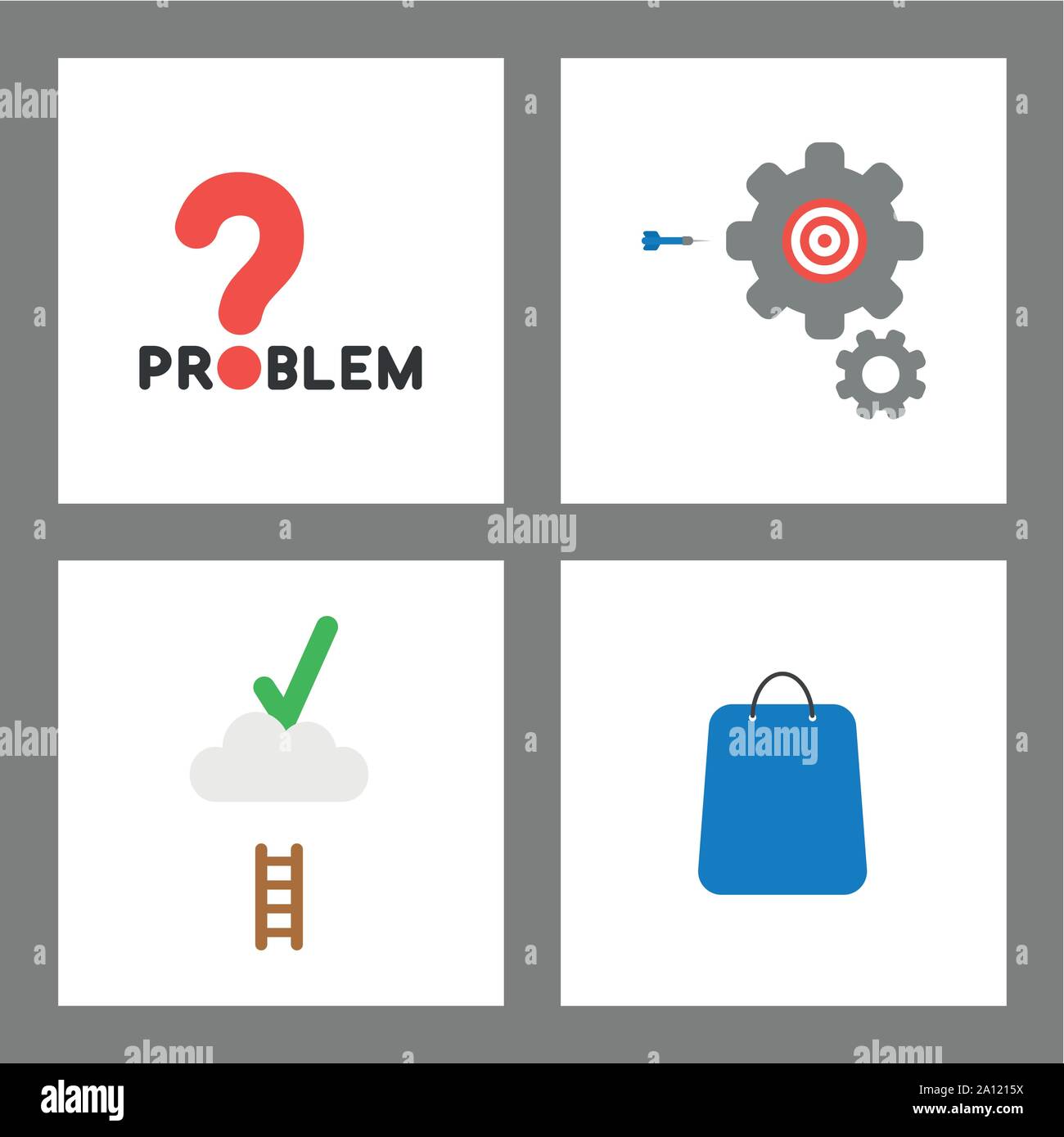 Vector icon concept set. Problem word with question mark, gears with ...