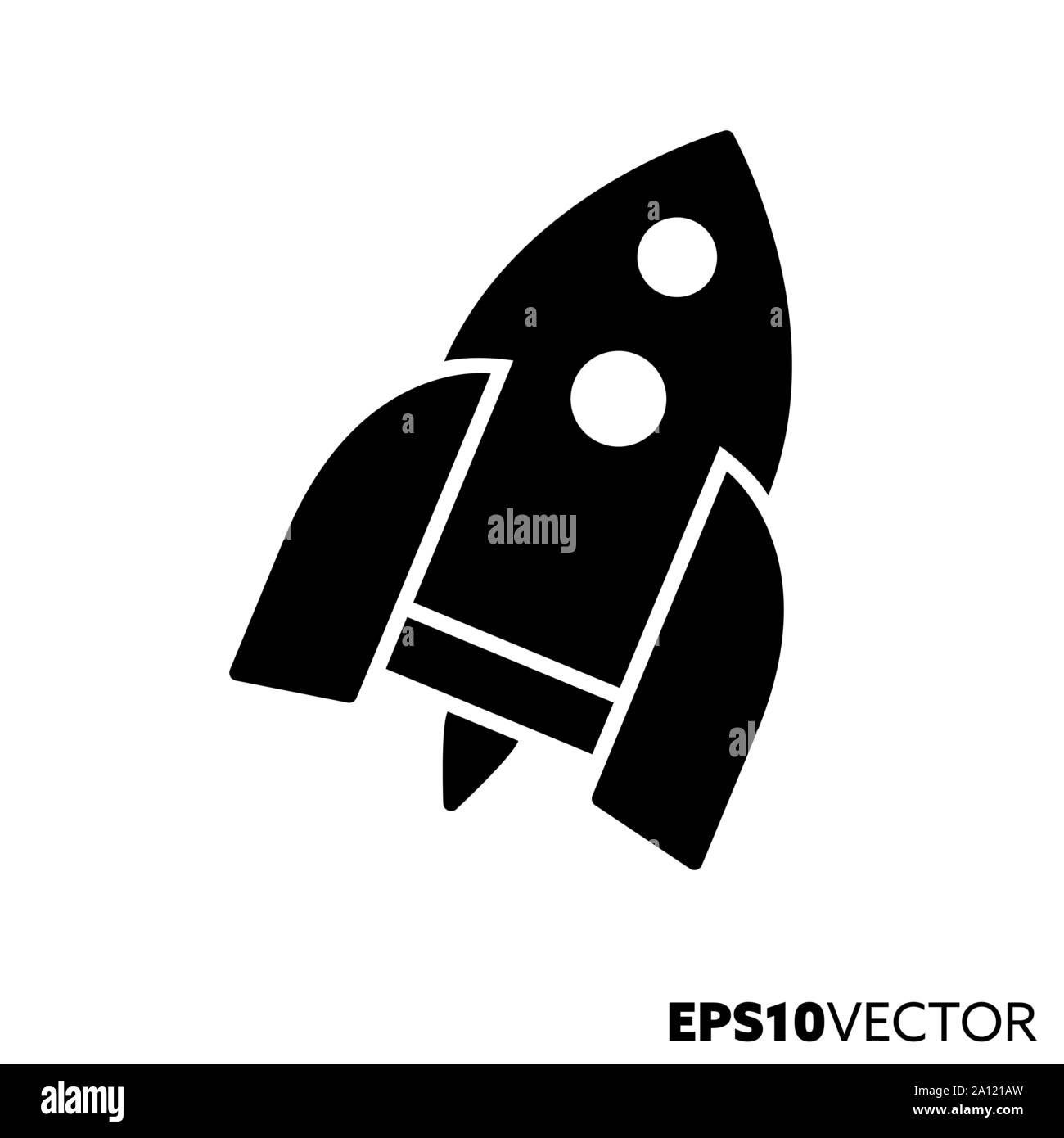 Rocket glyph icon. Solid black symbol of science and success ...