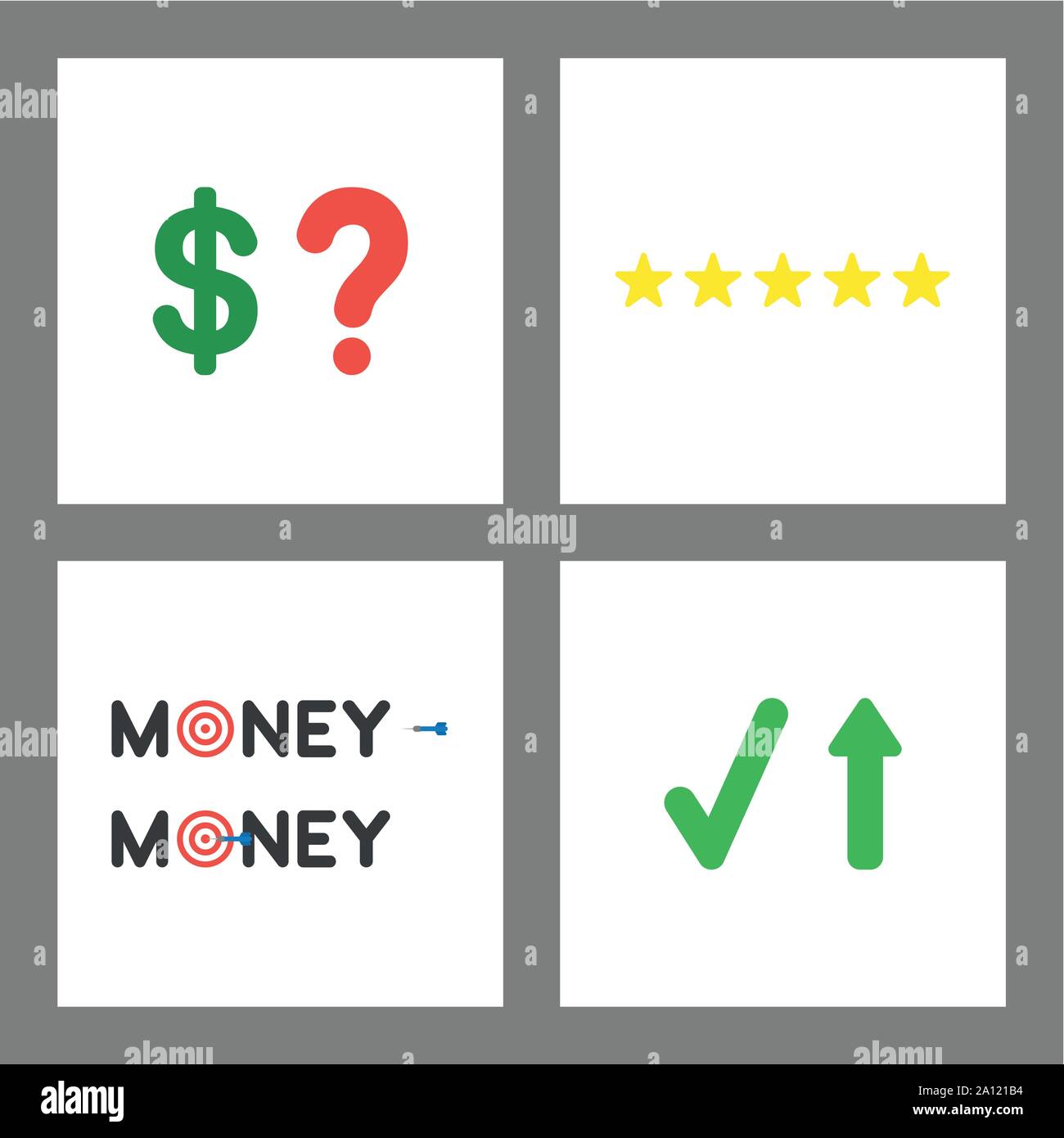 Vector icon concept set. Dollar and question mark, five stars, money ...