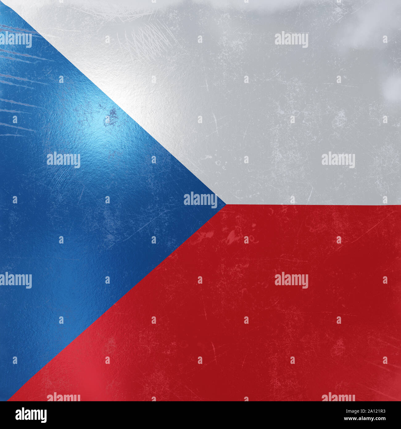 3d rendering of a rusty and old Czech Republic flag on a metallic ...