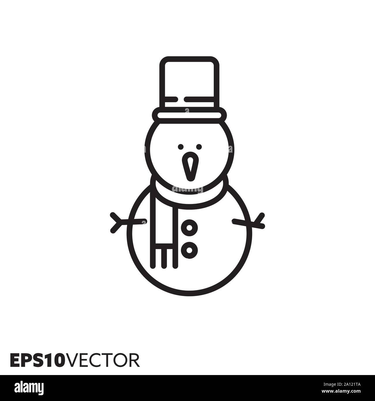 Snowman with hat and scarf line icon. Outline symbol of Christmas ...