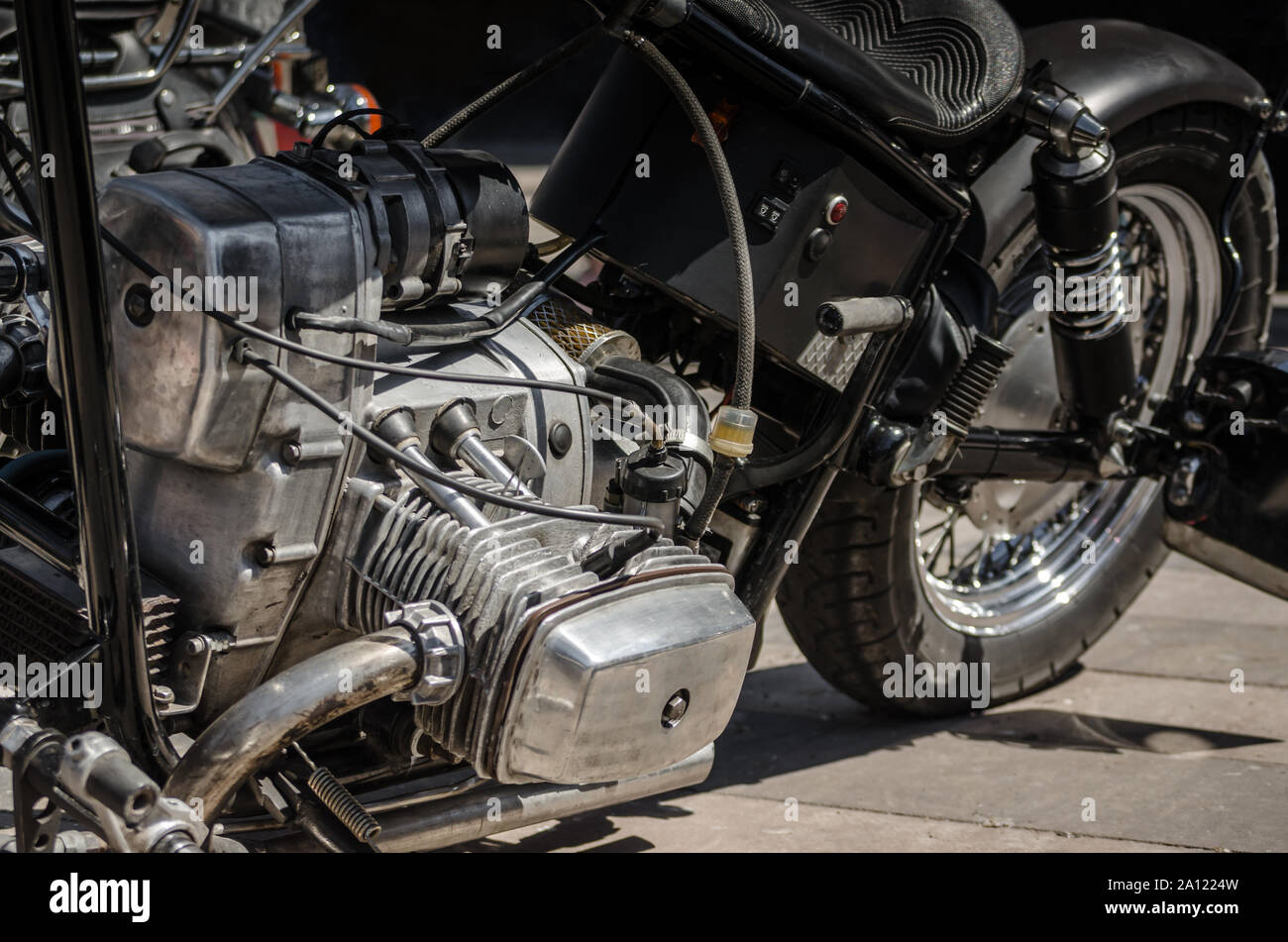 old chopper motorcycle engine closeup Stock Photo - Alamy