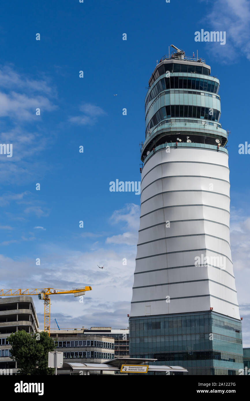 Modern air-traffic control tower at Vienna International Airport ...