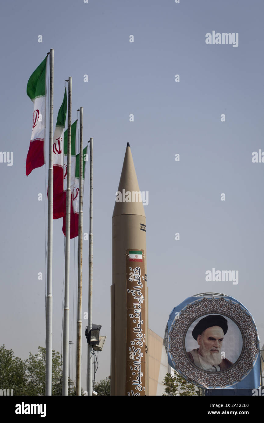 Tehran, IRAN. 23rd Sep, 2019. Iranian missile is shown at Tehran's ...