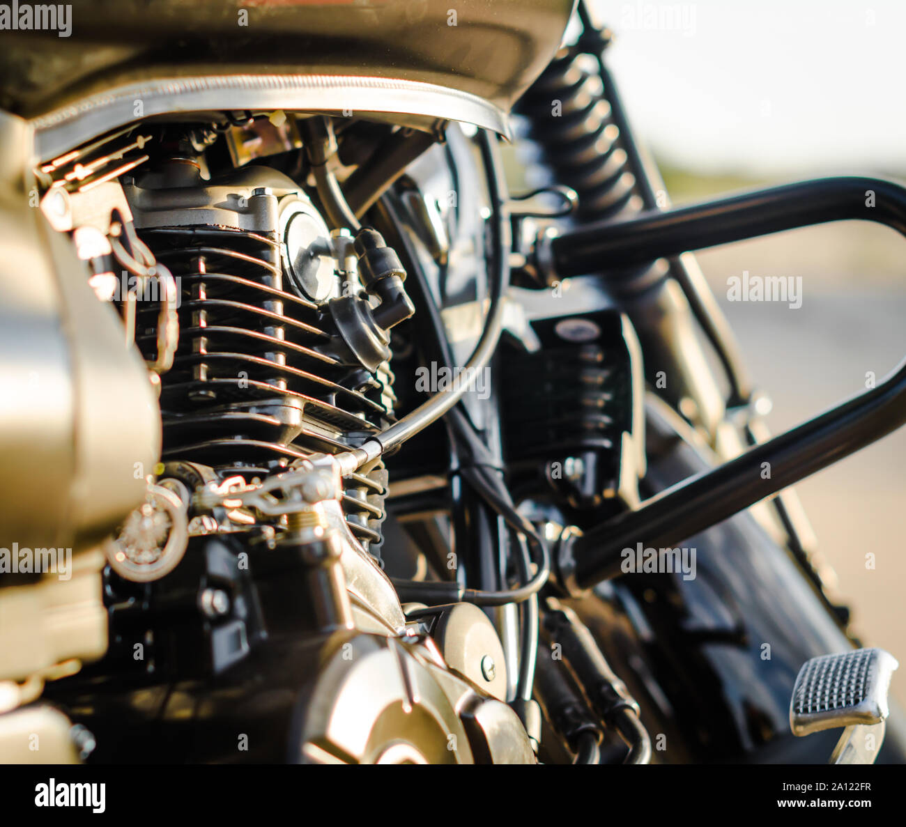 motorcycle engine and a motorcycle fuel tank close-up Stock Photo - Alamy