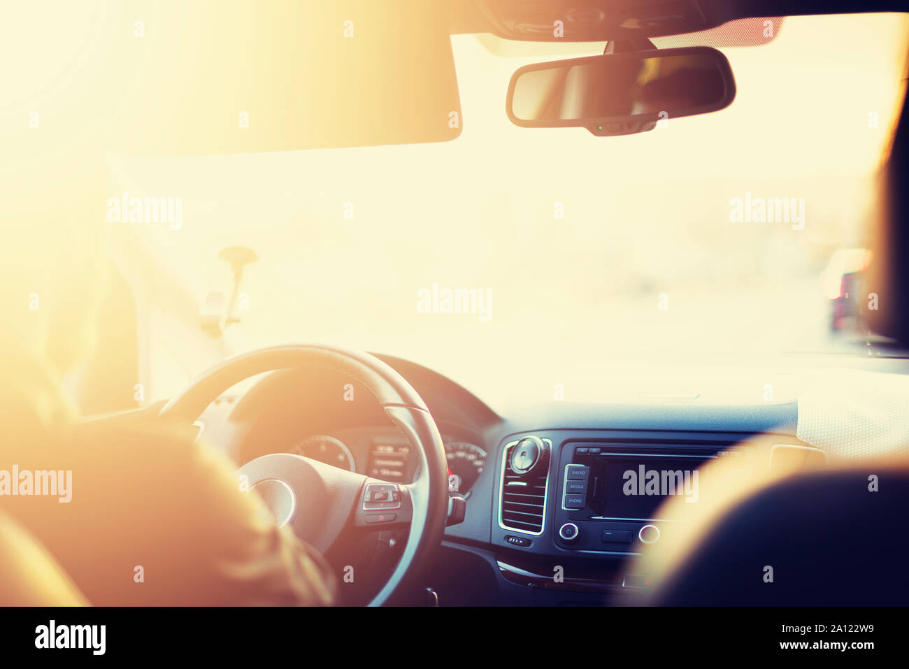 Business man driving his car. Blurred travel background with vintage ...
