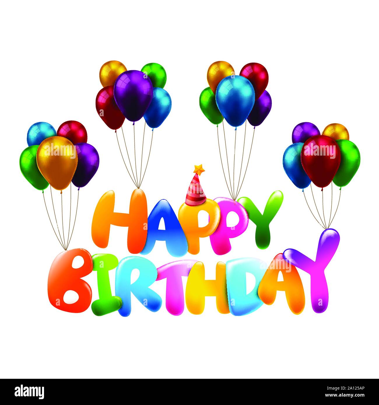 3d Cute Colorful Calligraphy Of Happy Birthday Text With Rainbow