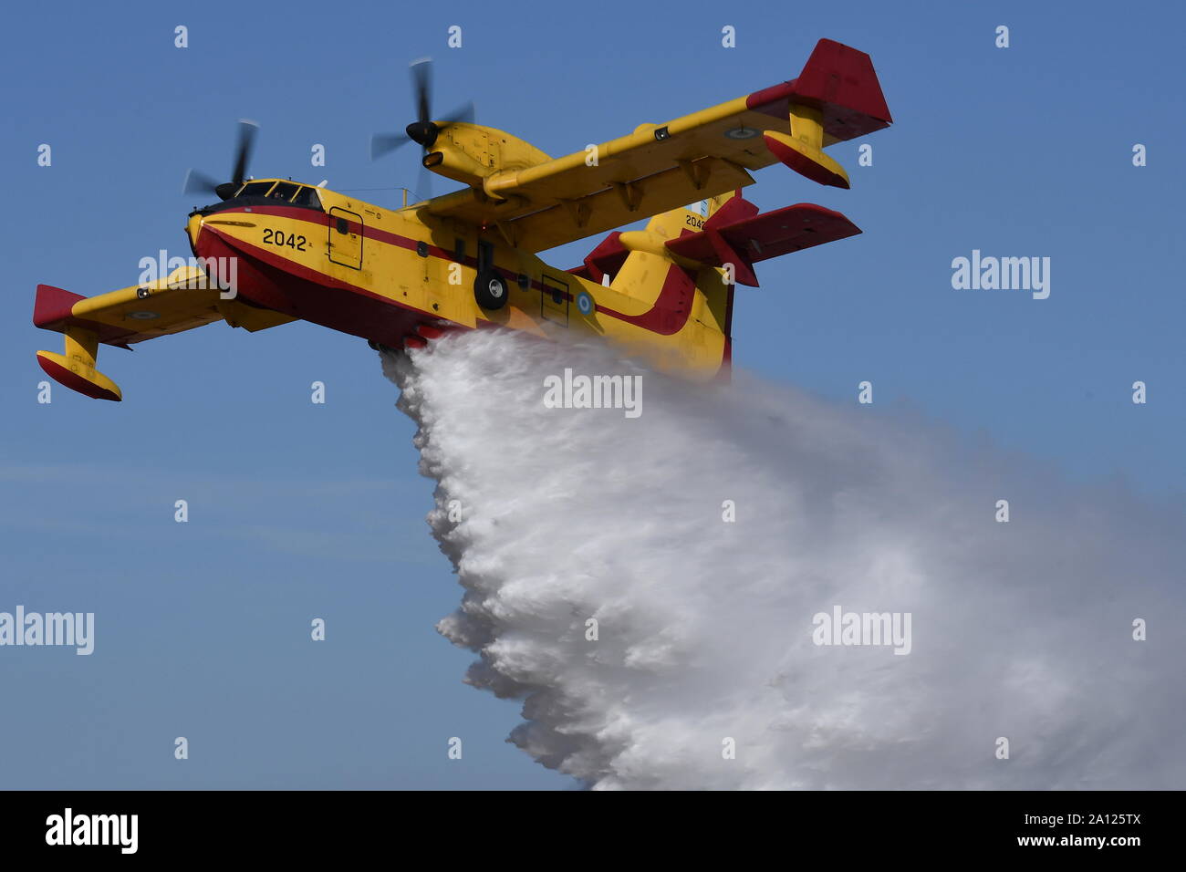 CANADAIR CL-415 FIRE FIGHTING WATER BOMBER OF THE GREEK AIR FORCE Stock ...