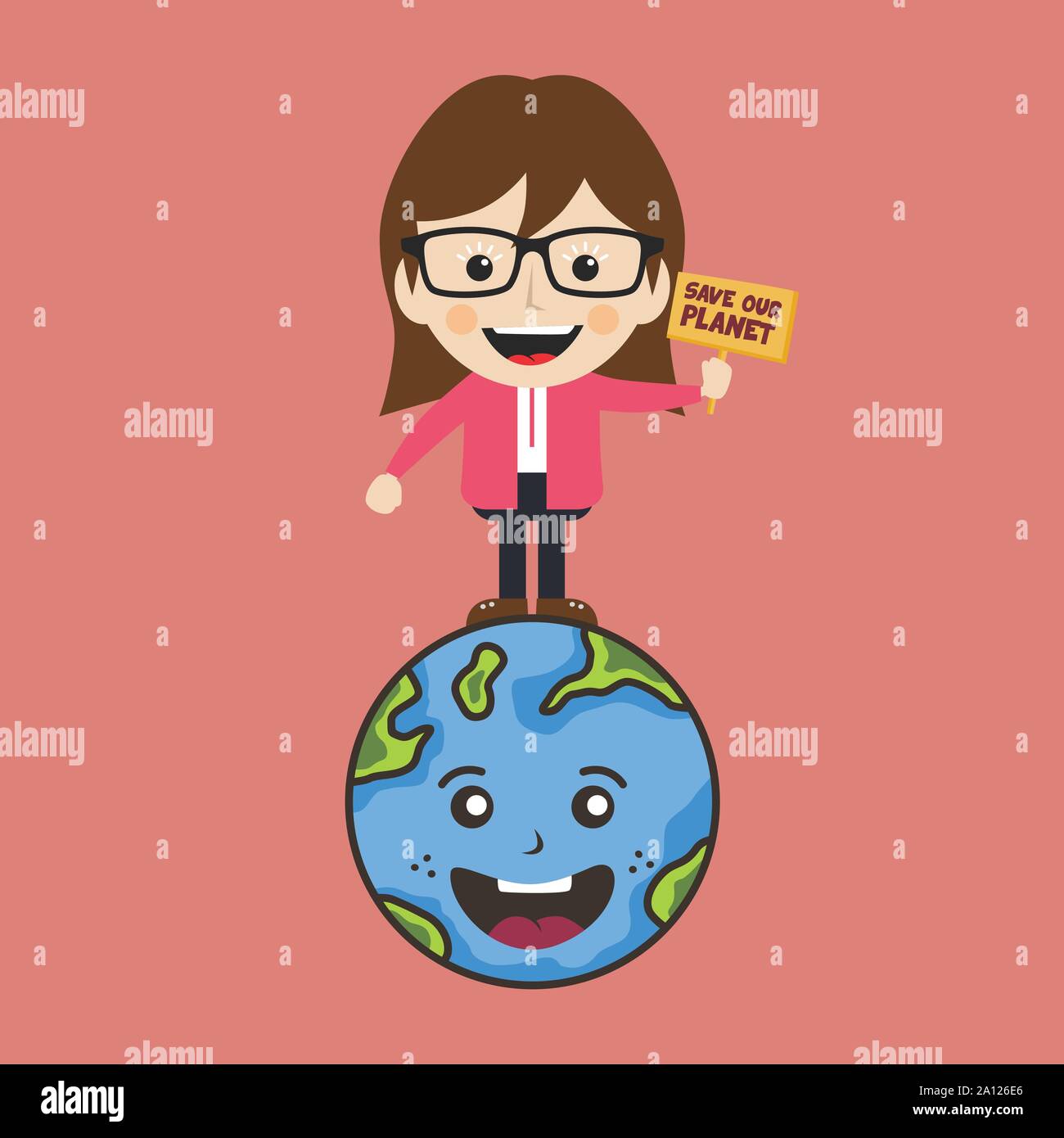 save our planet earth campaign girl holding sign theme vector Stock ...