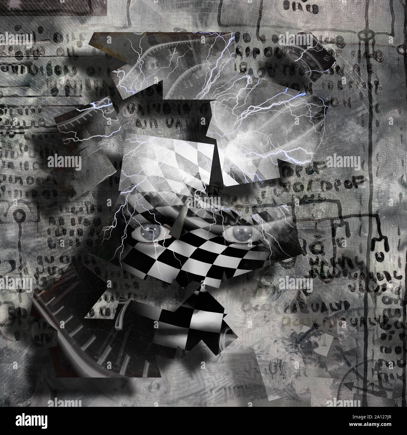 Mystic face and ancient symbols. Digital surreal art Stock Photo - Alamy