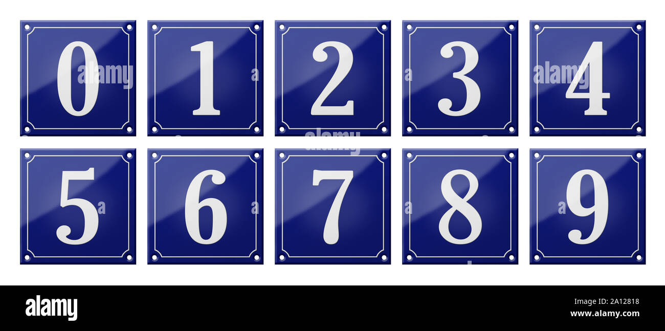 Set of traditional blue enamel signs - Numbers 0- 9 Stock Photo - Alamy