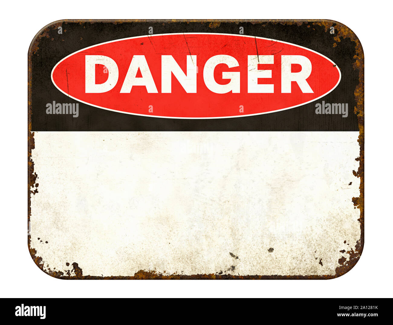Empty vintage tin danger sign on a white background Stock Photo - Alamy