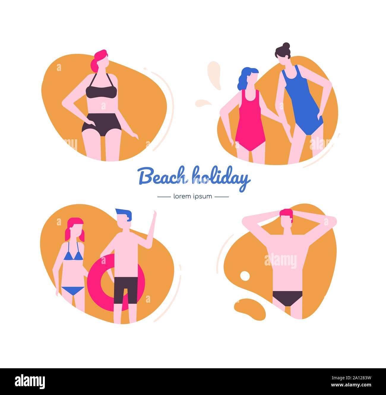 Beach holiday - flat design style vector characters set Stock Vector ...