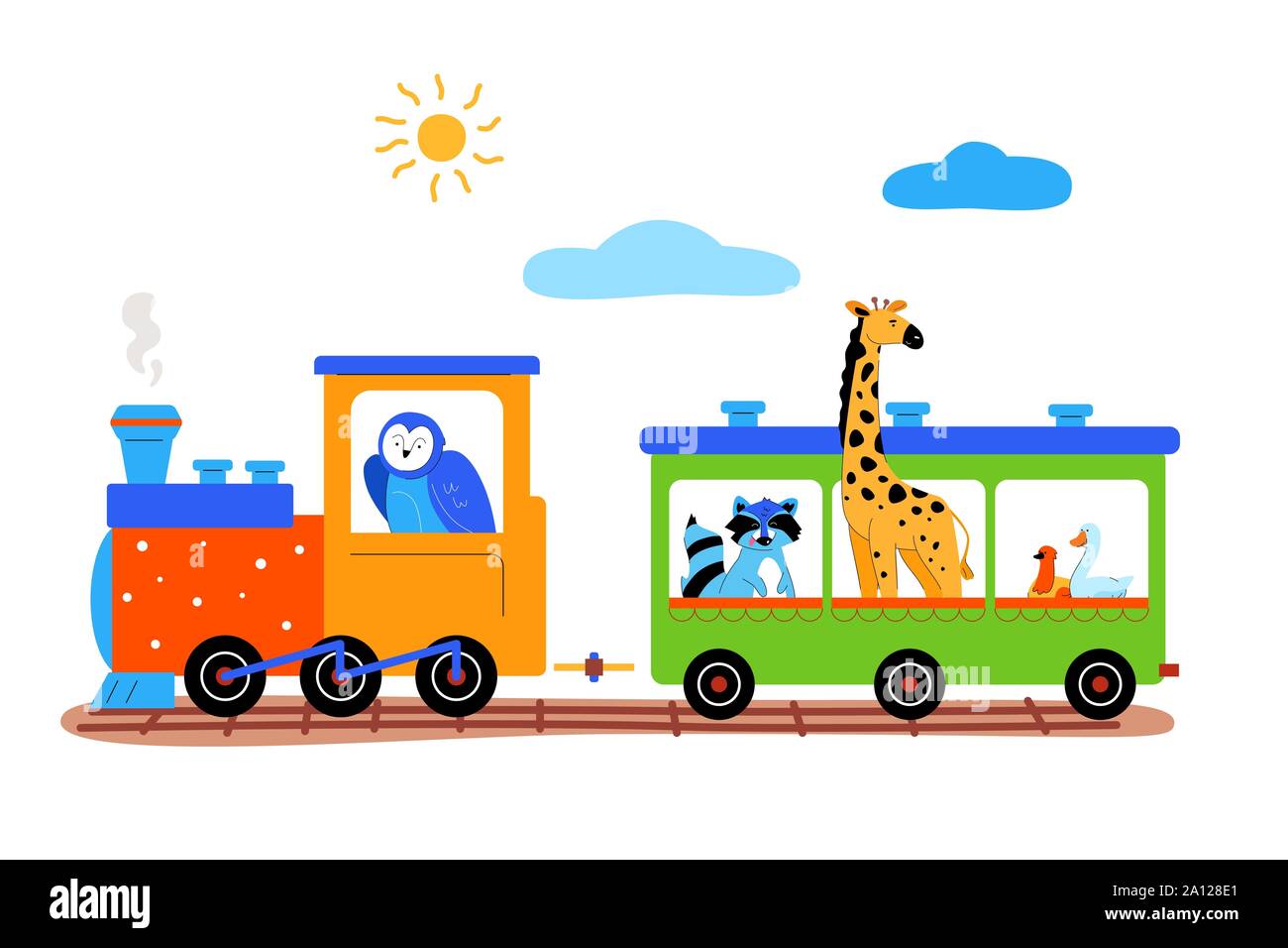 Cute animals on a train flat vector illustration Stock Vector Image ...