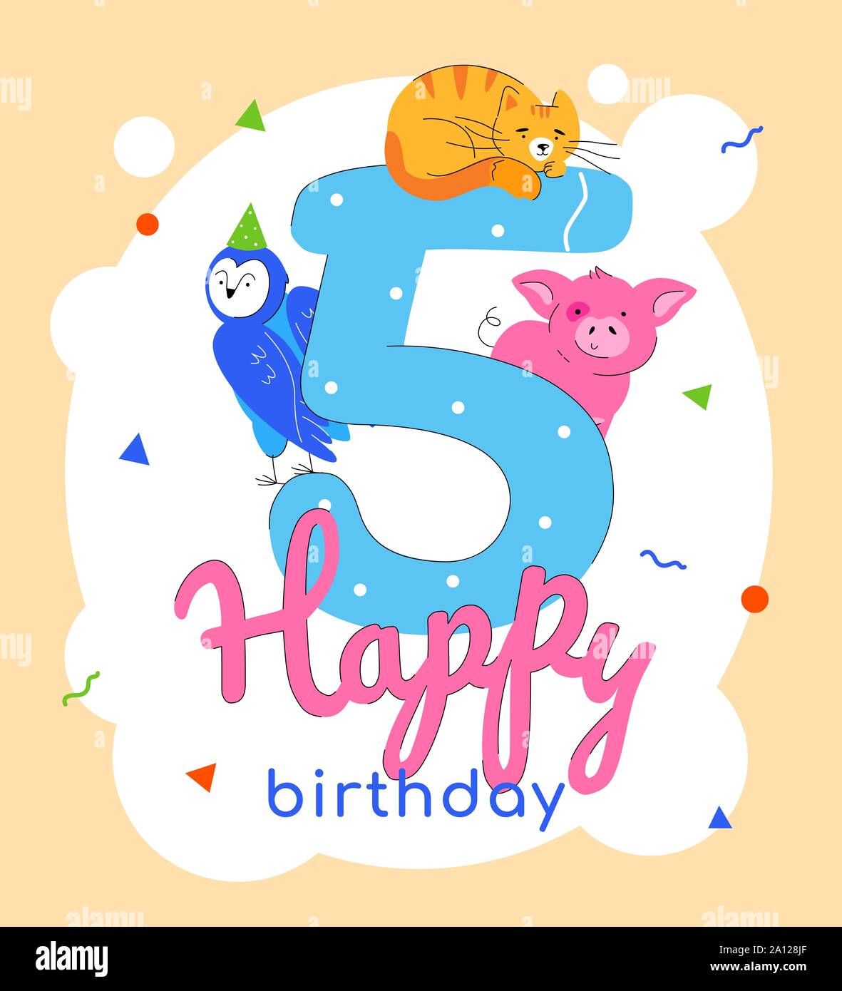 Children 5th birthday greeting card vector template Stock Vector Image ...