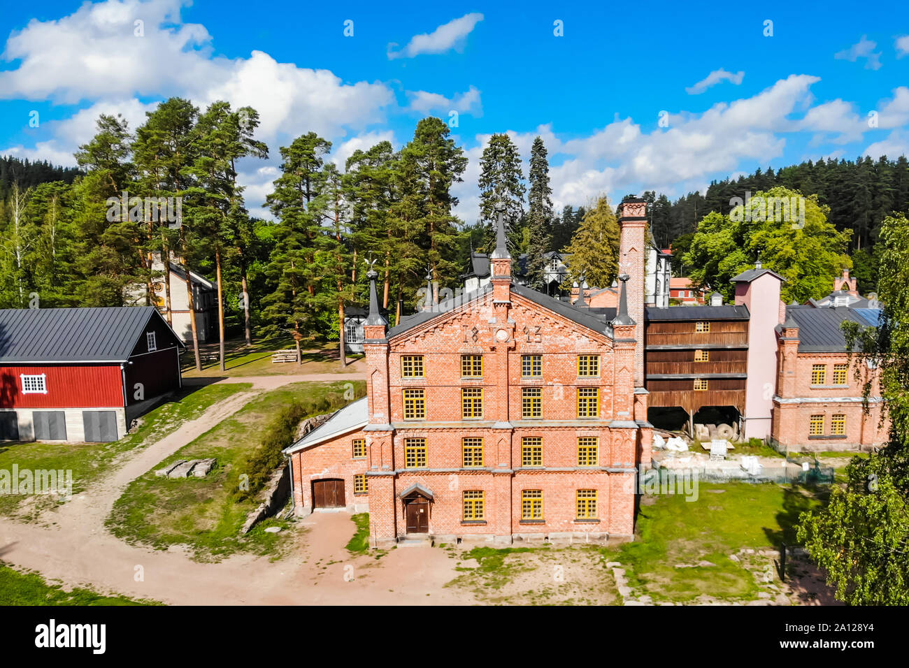Kouvola, Finland - 2 September 2019: Aerial photo of Verla Mill museum ...