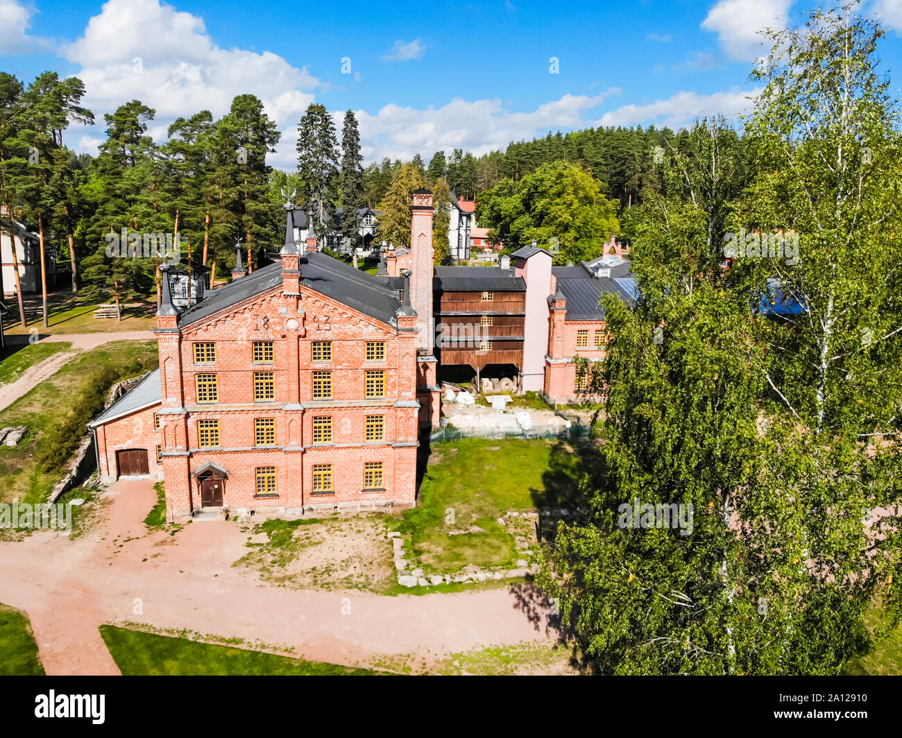 Kouvola, Finland - 2 September 2019: Aerial photo of Verla Mill museum ...