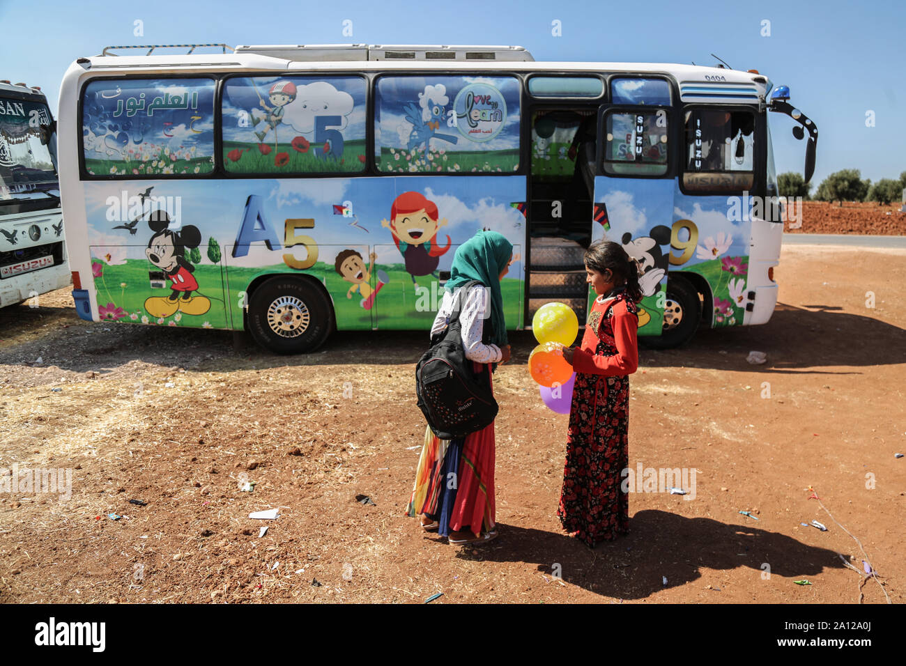 22 September 2019, Syria, Hazano: Syrian children are seen outside a ...