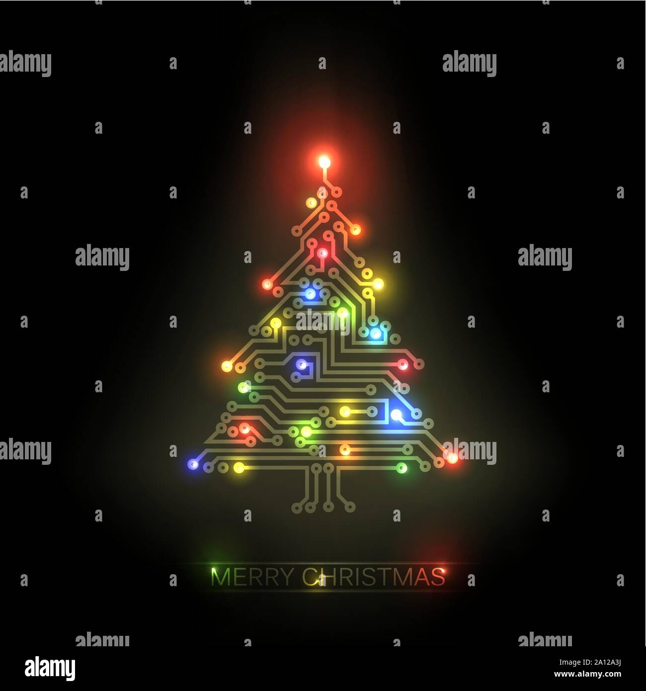 Vector christmas tree from digital electronic circuit and colorful ...