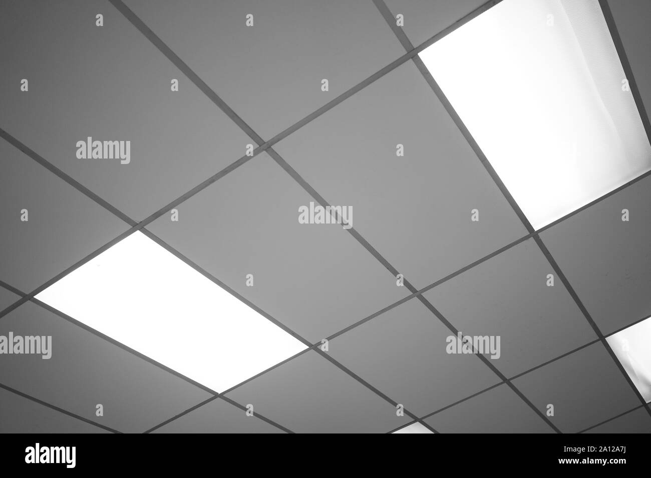 White ceiling with neon light bulbs in uprisen view.as background ...