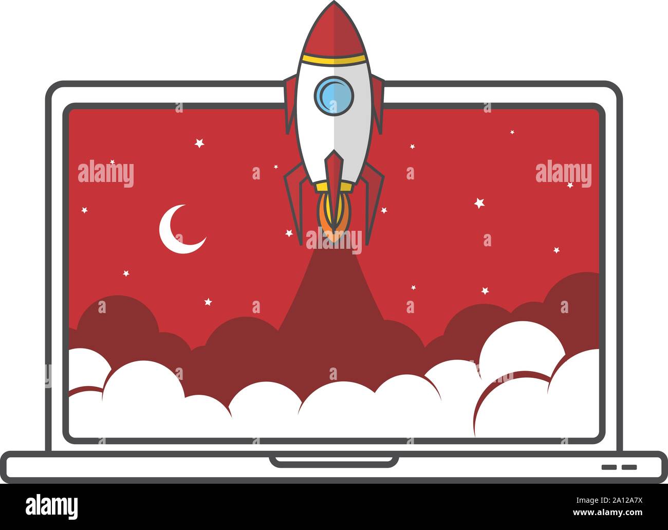 notebook laptop boost start up space rocket shuttle theme vector Stock ...