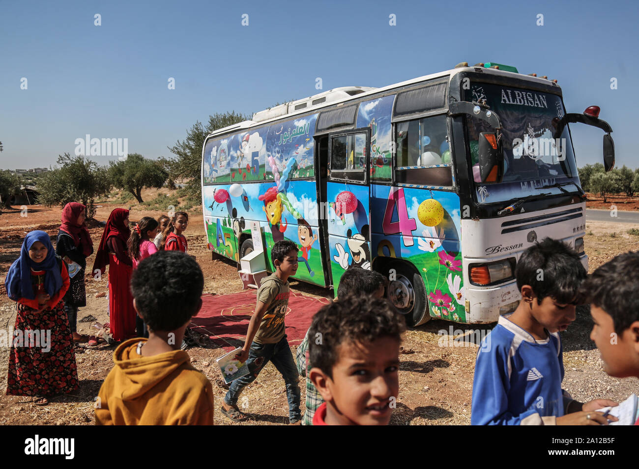 22 September 2019, Syria, Hazano: Syrian children are seen outside a ...