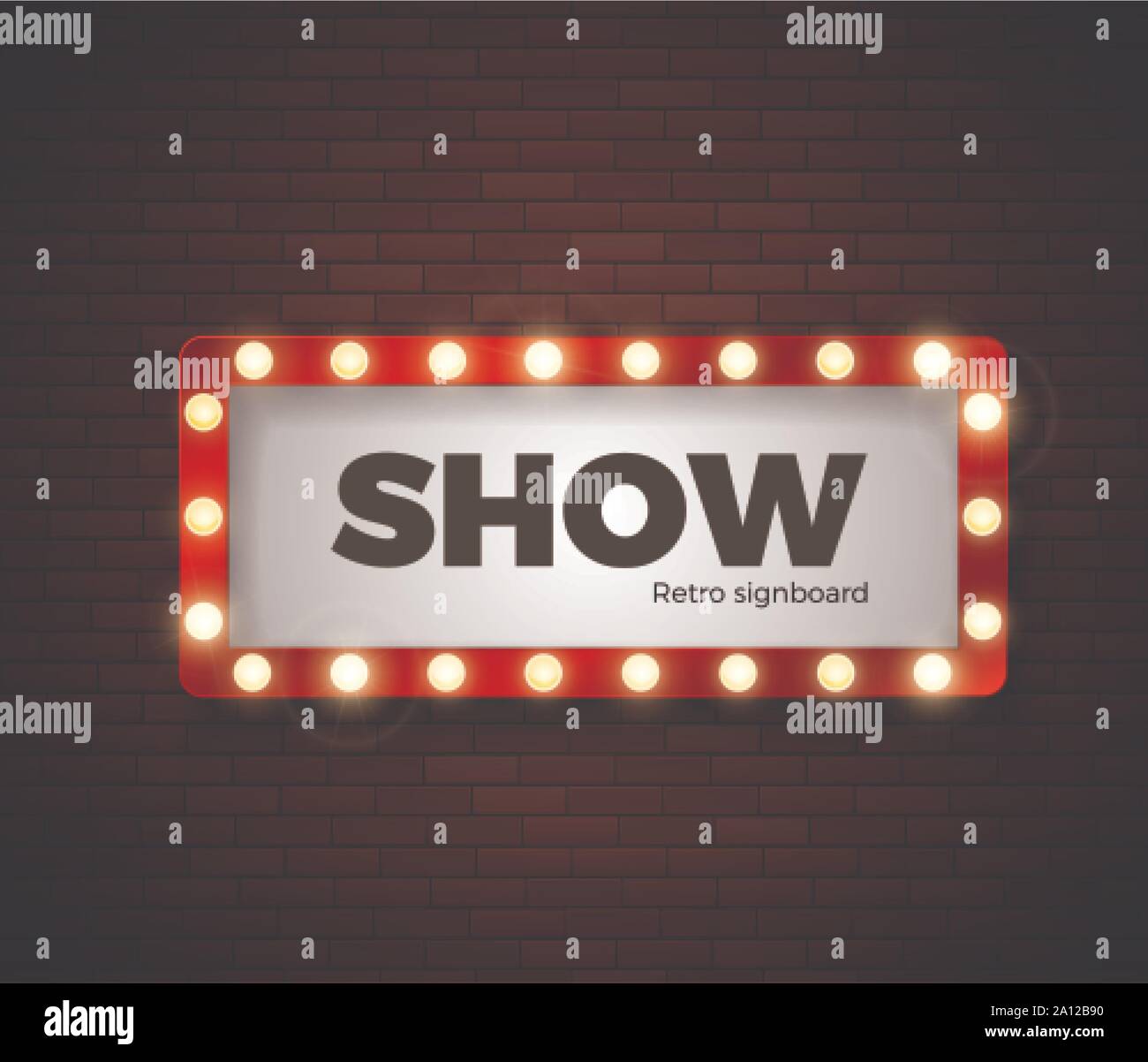 Retro signboard with lights. Advertising banner on brick wall. Vector ...