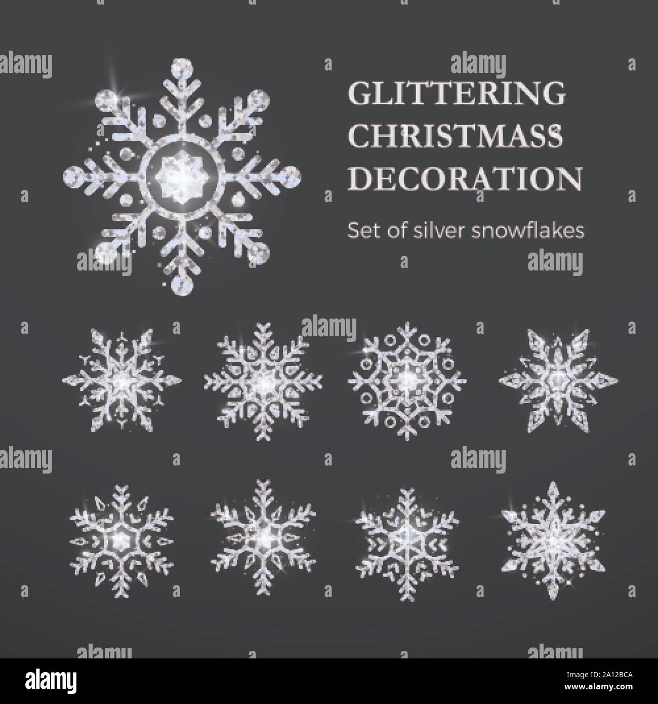 Silver Snowflake Set. Christmas decoration element. Shiny silver luxury ...