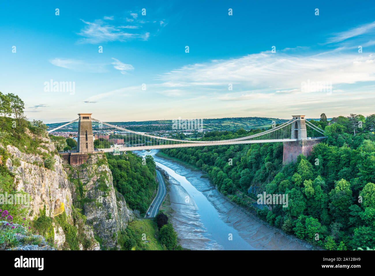 Clifton Suspension Bridge which spans the Avon gorge with the river ...