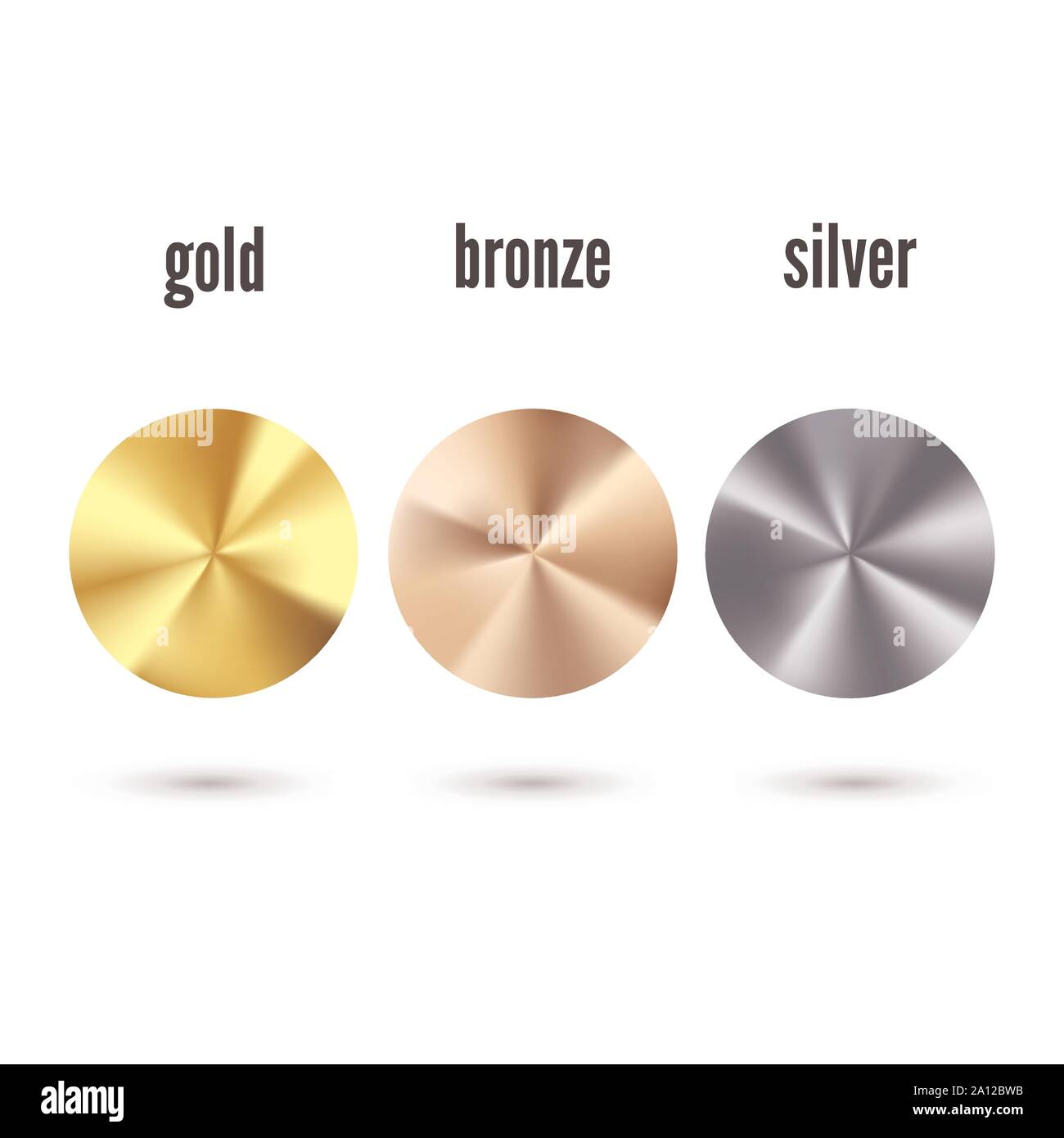 Golden Silver and Bronze radial gradient set. Realistic metallic foil ...