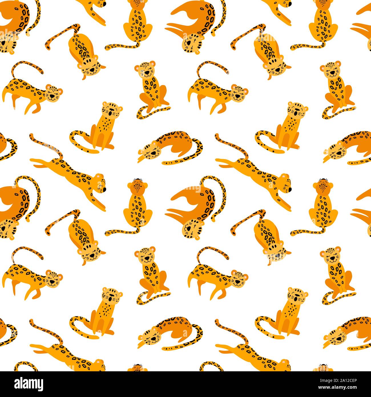 Seamless pattern with cute cartoon leopards. Funny animals isolated on ...