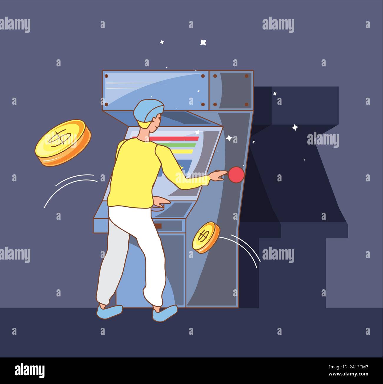 man in video game console of coins vector illustration design Stock ...
