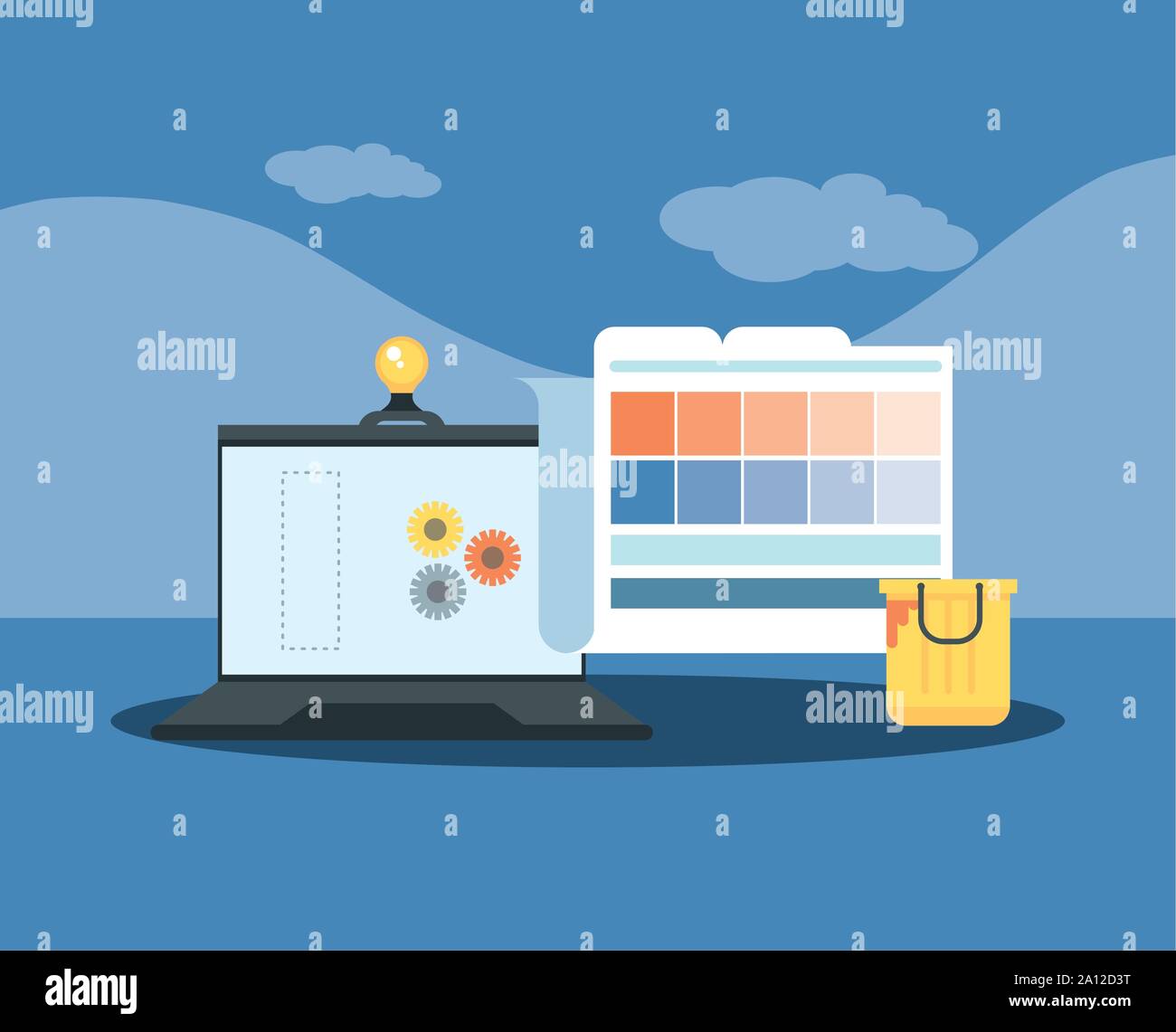 website under construction with desktop computer vector illustration ...
