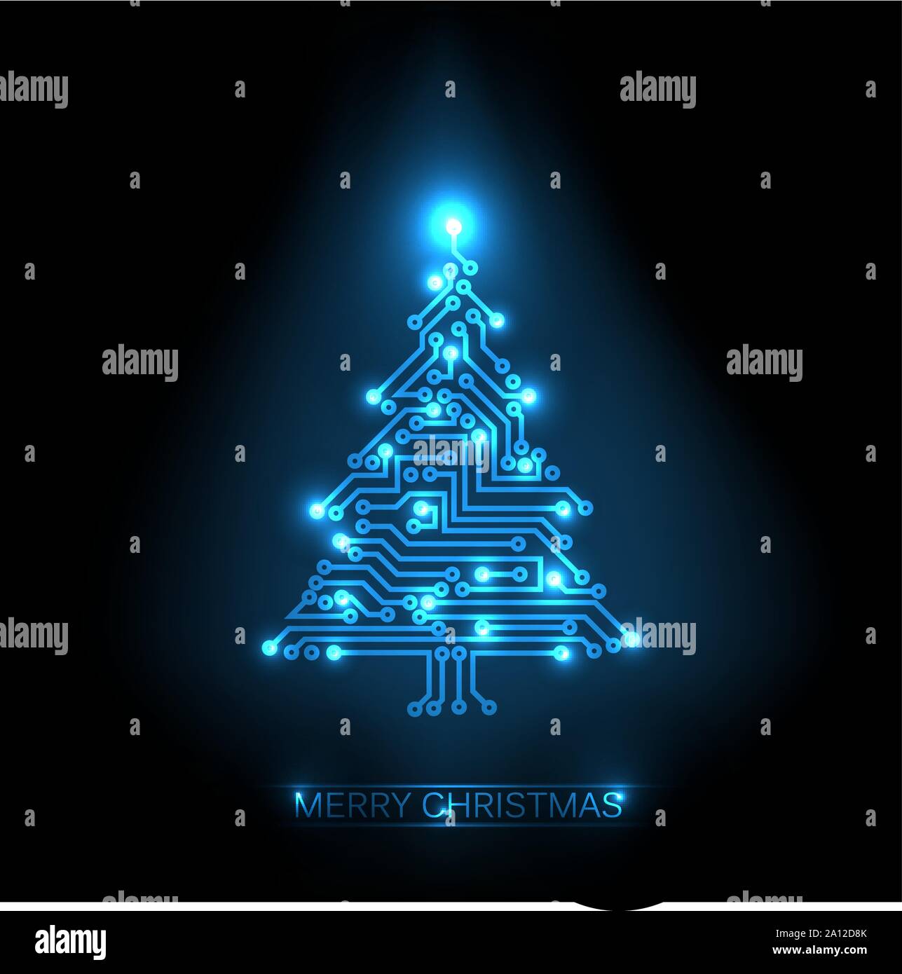 Vector christmas tree from digital electronic blue circuit and lights ...