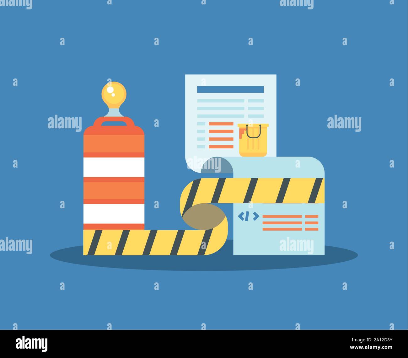 website under construction with desktop computer vector illustration ...