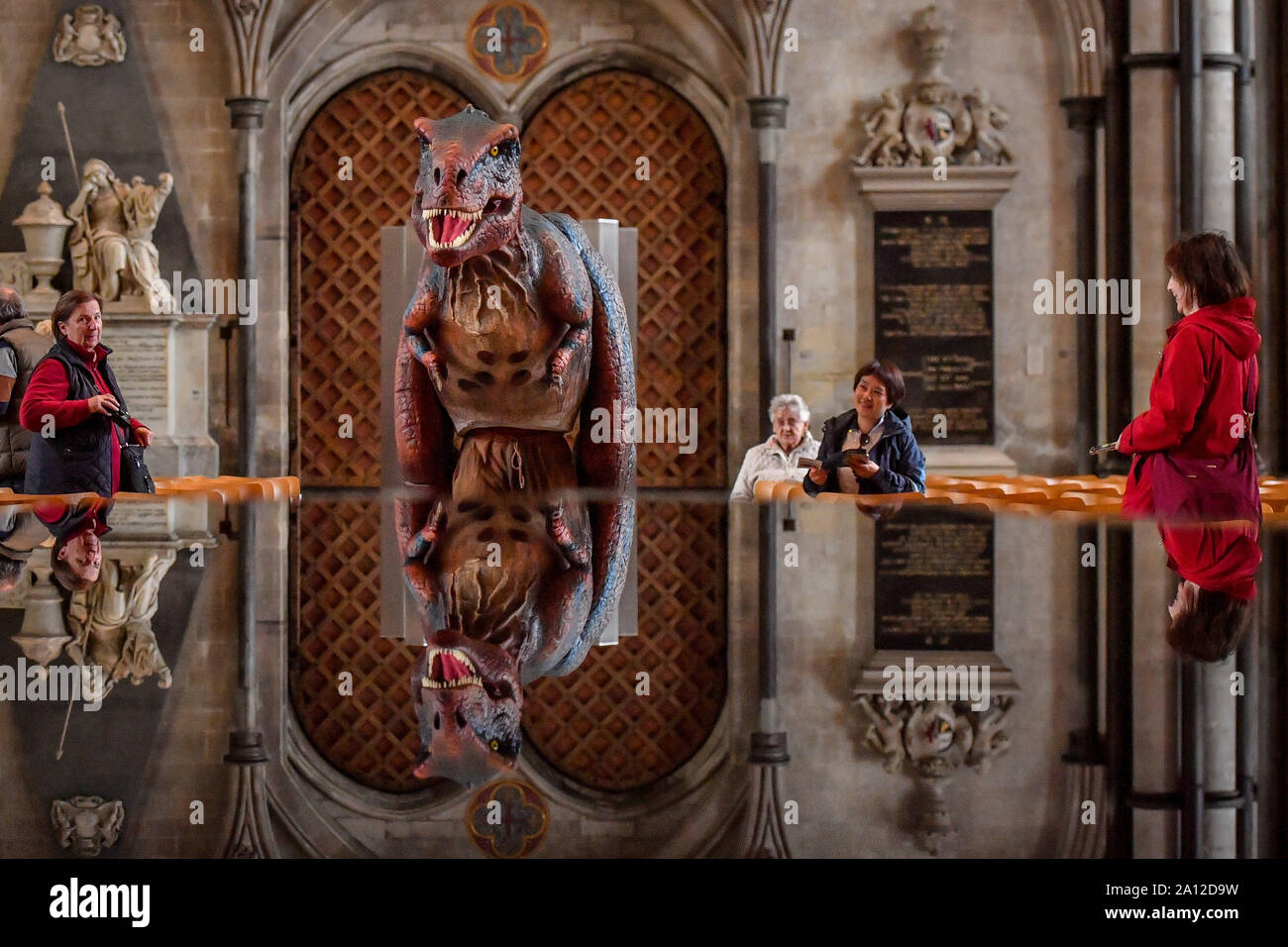 Human operated four metre long puppet t rex hi-res stock photography ...