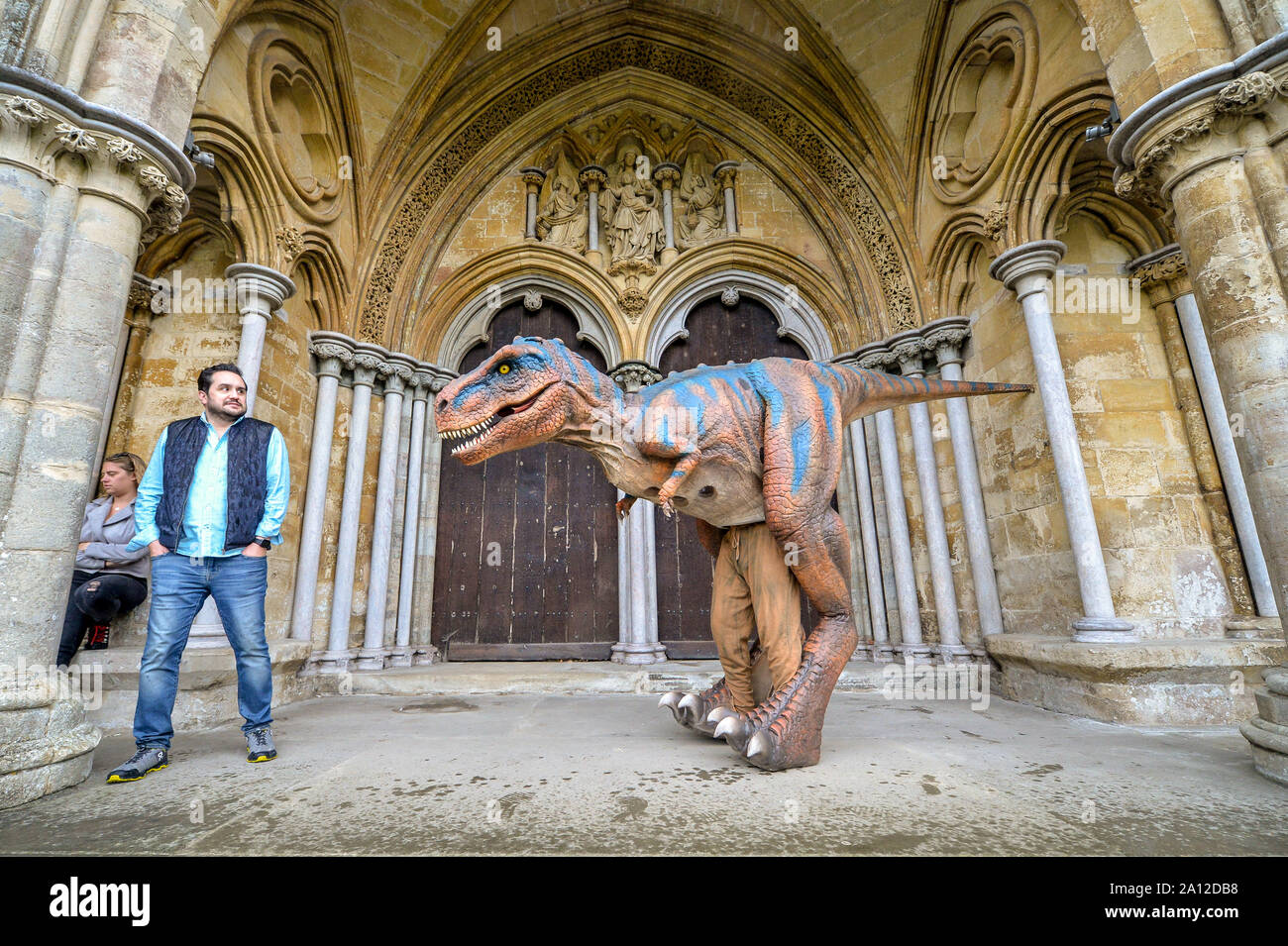 Human operated four metre long puppet t rex hi-res stock photography ...