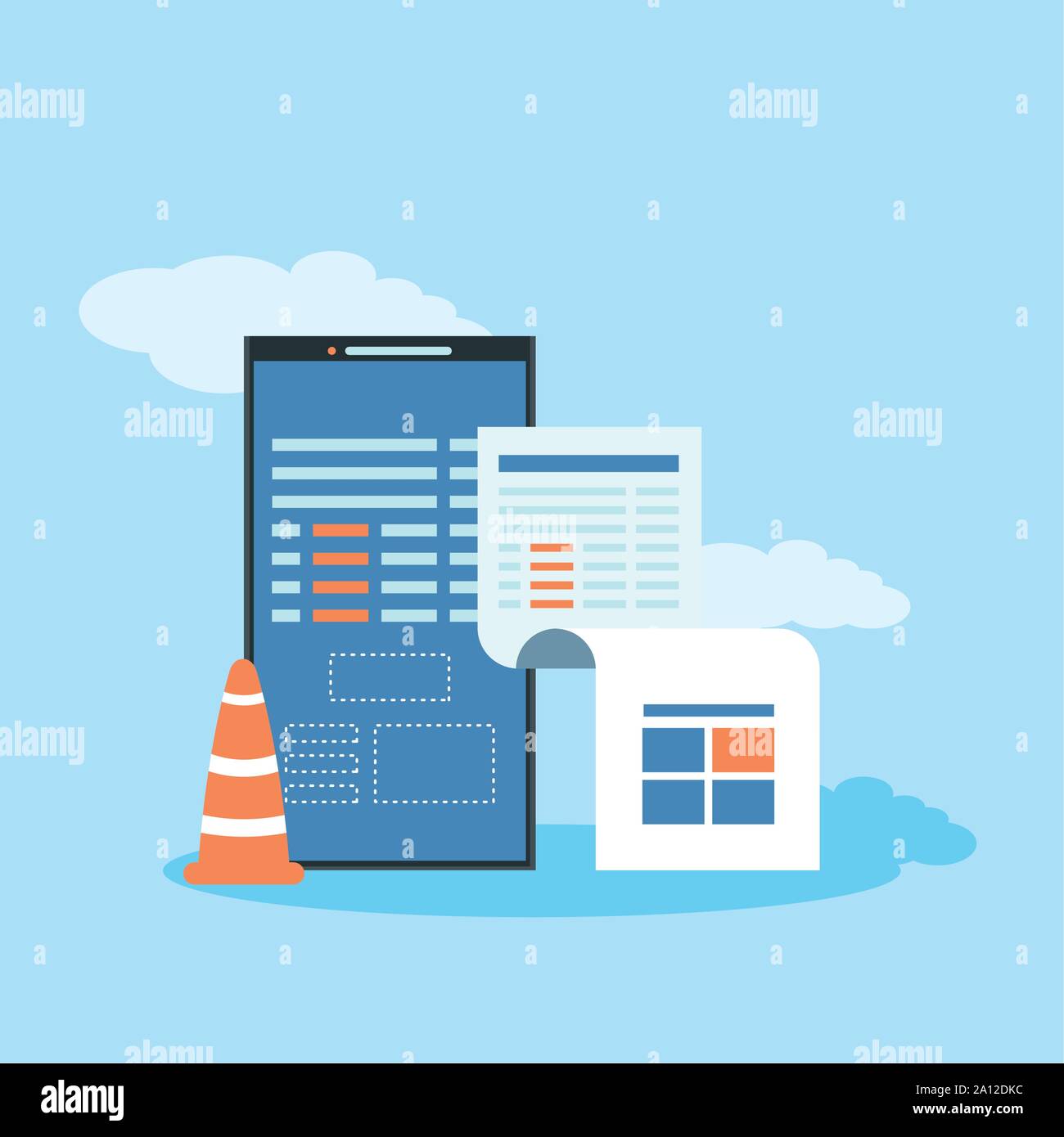 website under construction with desktop computer vector illustration ...