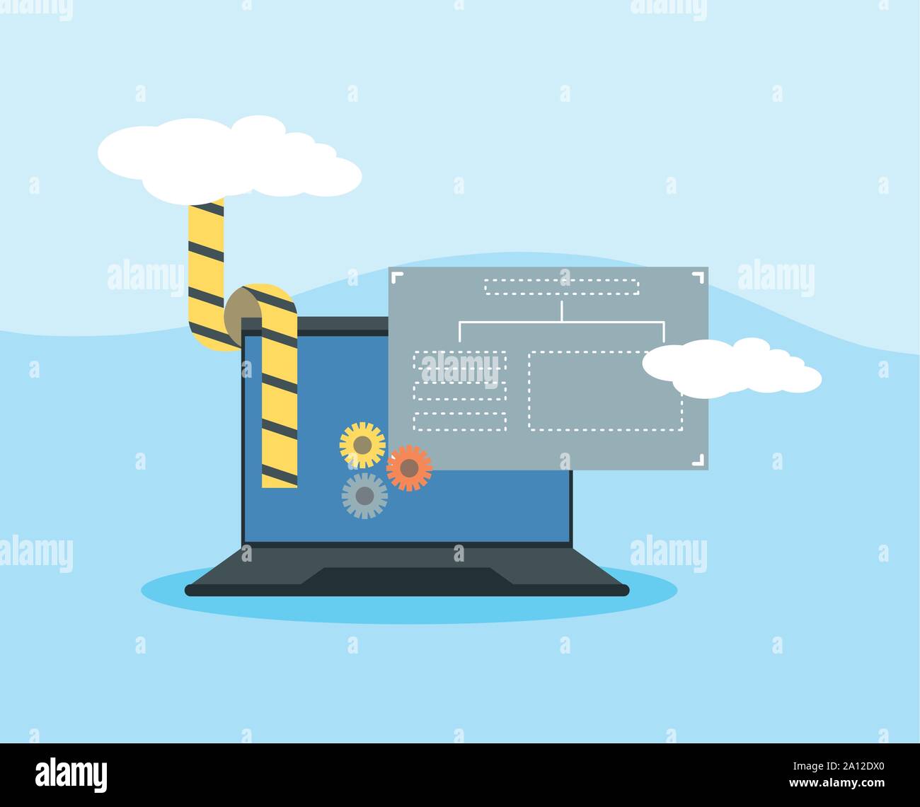 website under construction with desktop computer vector illustration ...