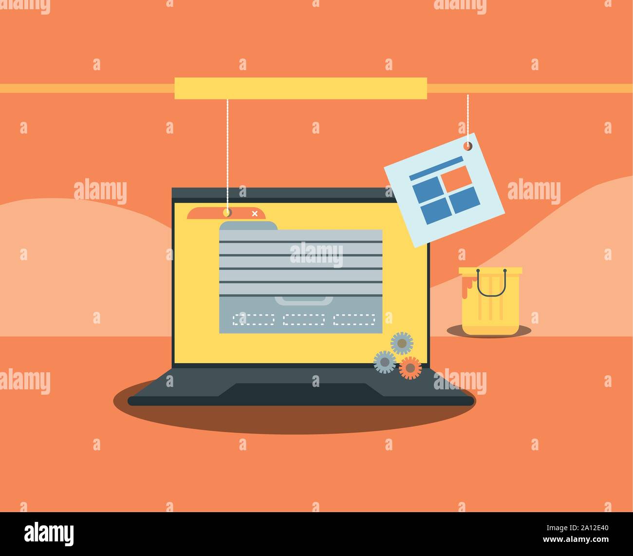website under construction with desktop computer vector illustration ...