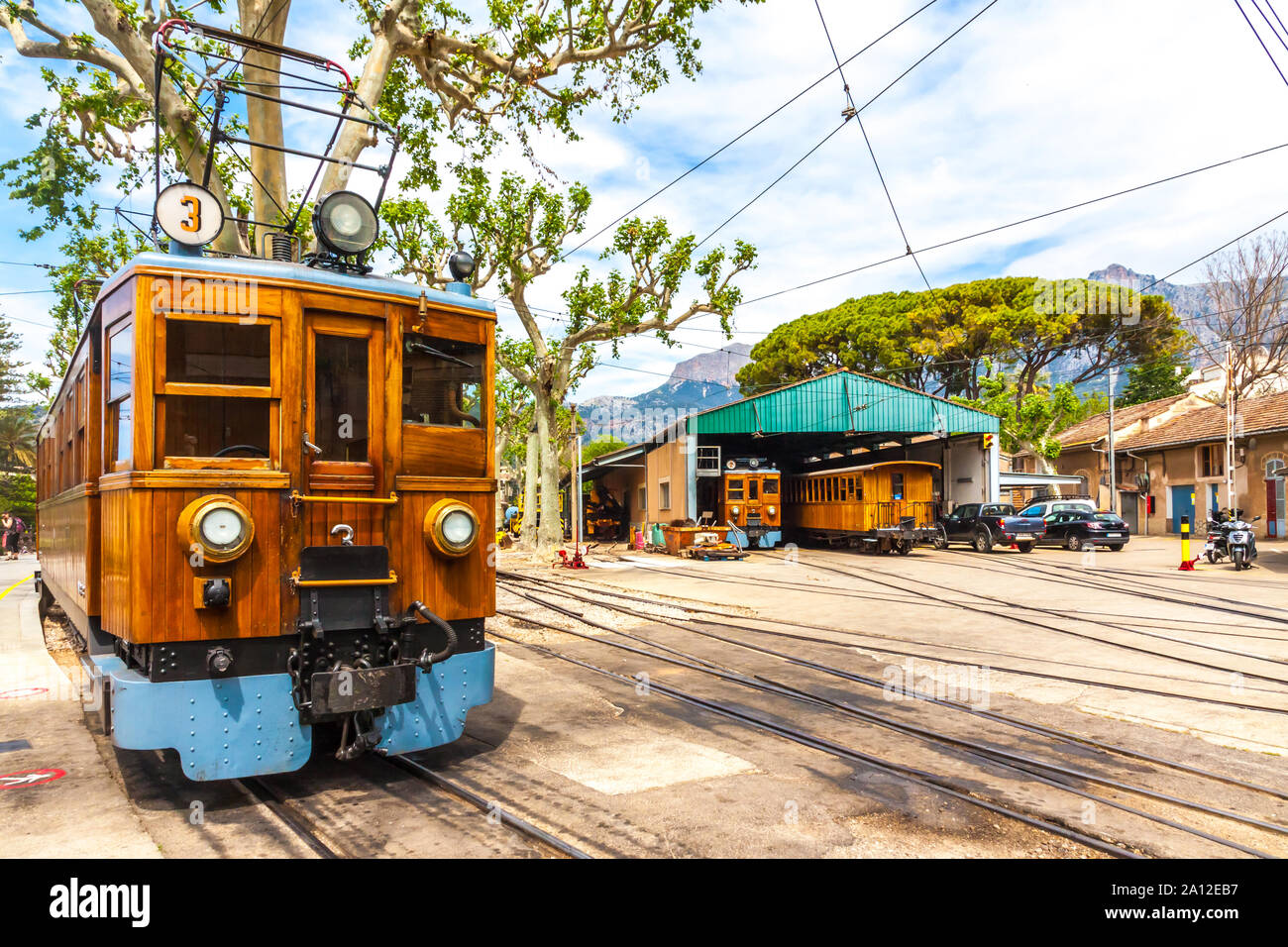The vintage train from Soller to Palma de Mallorca Stock Photo - Alamy