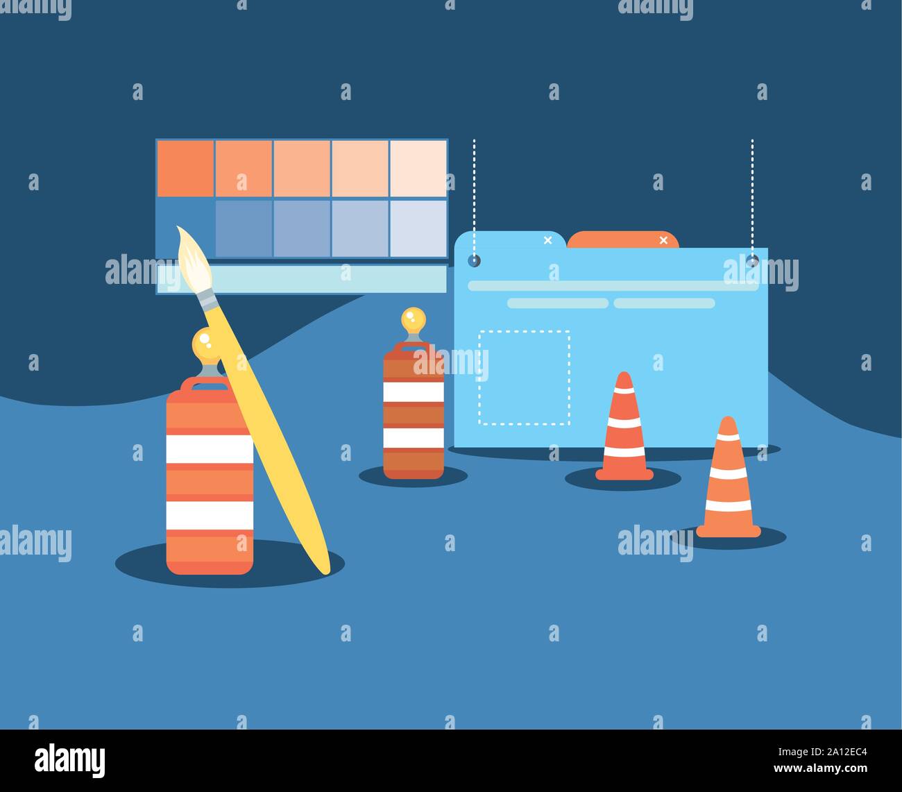 website under construction with desktop computer vector illustration ...