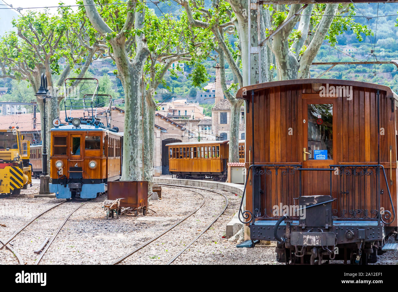 The vintage train from Soller to Palma de Mallorca Stock Photo - Alamy