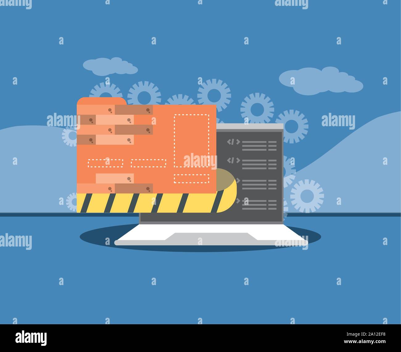 website under construction with desktop computer vector illustration ...