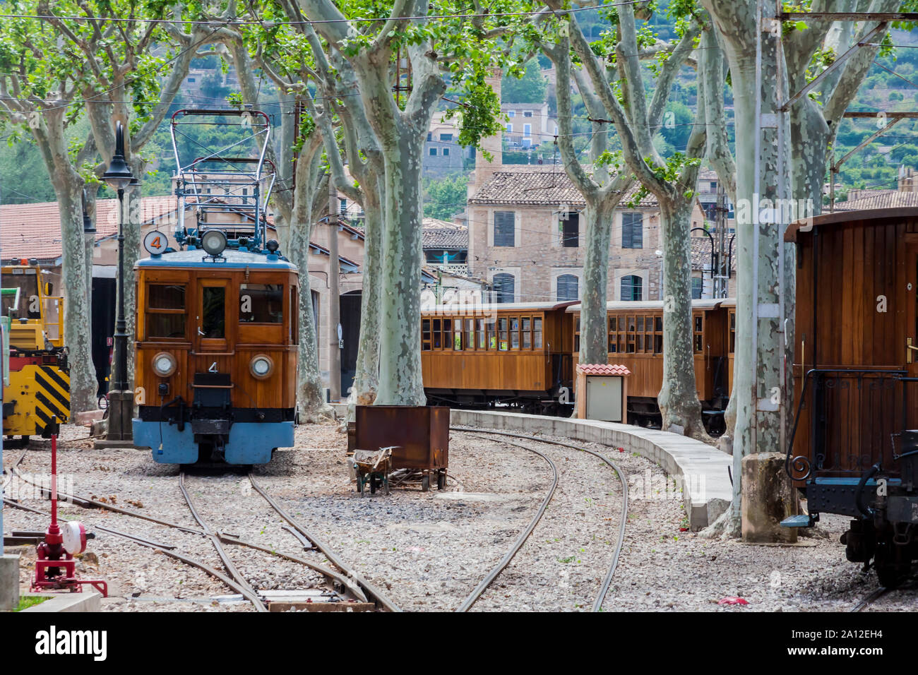 The vintage train from Soller to Palma de Mallorca Stock Photo - Alamy