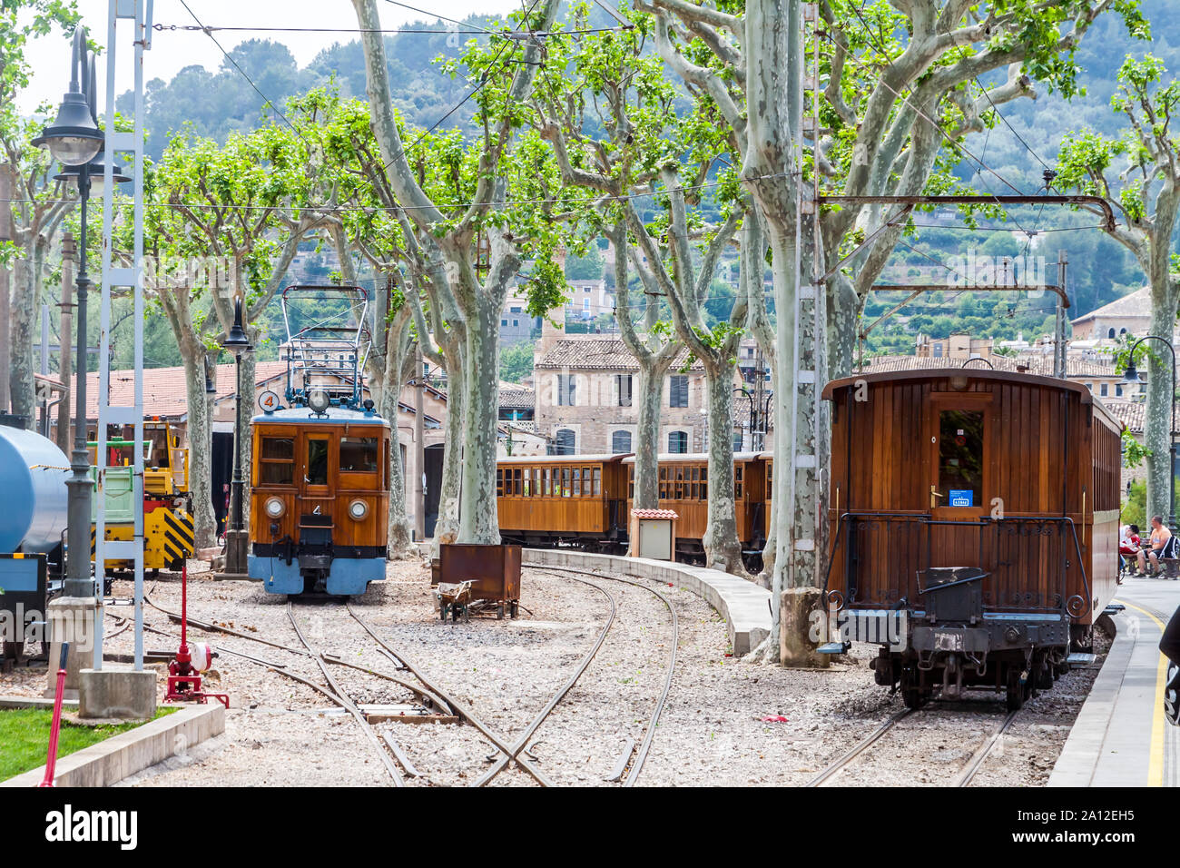 The vintage train from Soller to Palma de Mallorca Stock Photo - Alamy