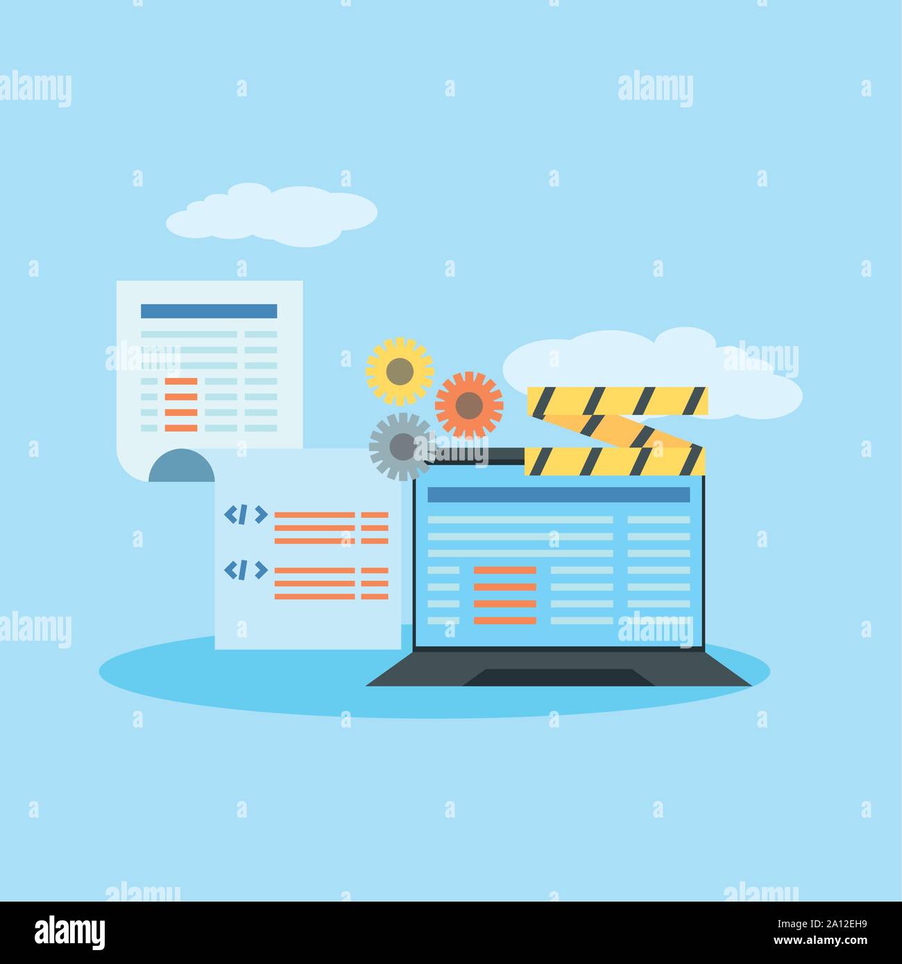 website under construction with desktop computer vector illustration ...
