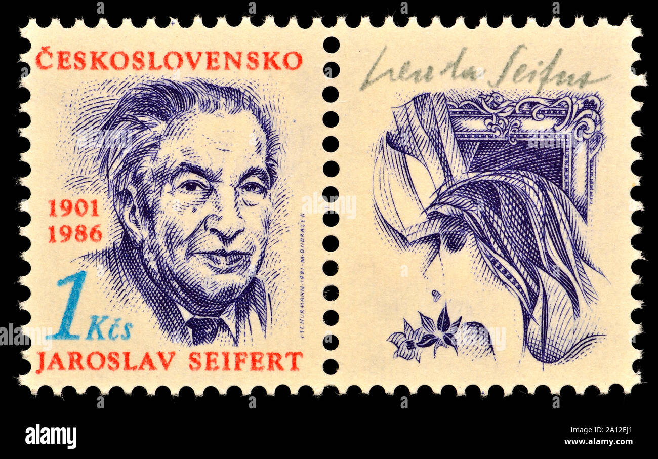 Czechoslovakian postage stamp (1991): Jaroslav Seifert (1901-1986 ...